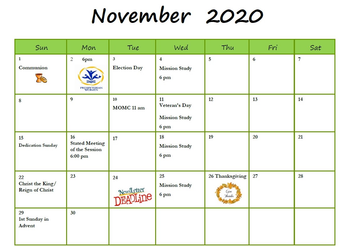 Nov-Calendar | First Presbyterian Church Hillsboro, TX